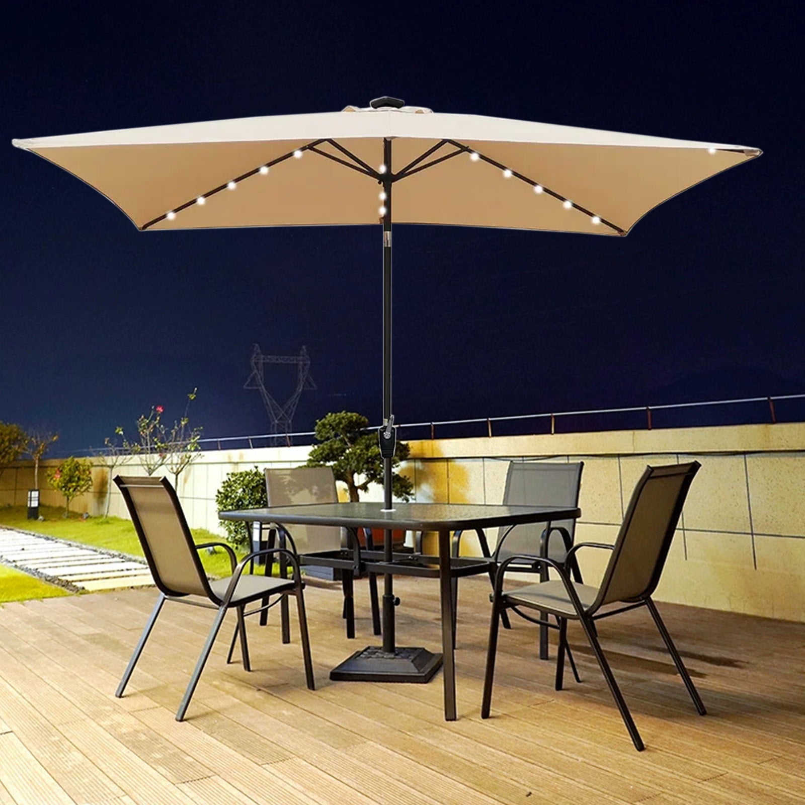 Taicans 10x6.5 Ft Solar LED Rectangular Patio Umbrella with 26 Lights,Push Button Tilt & Crank,6 ...
