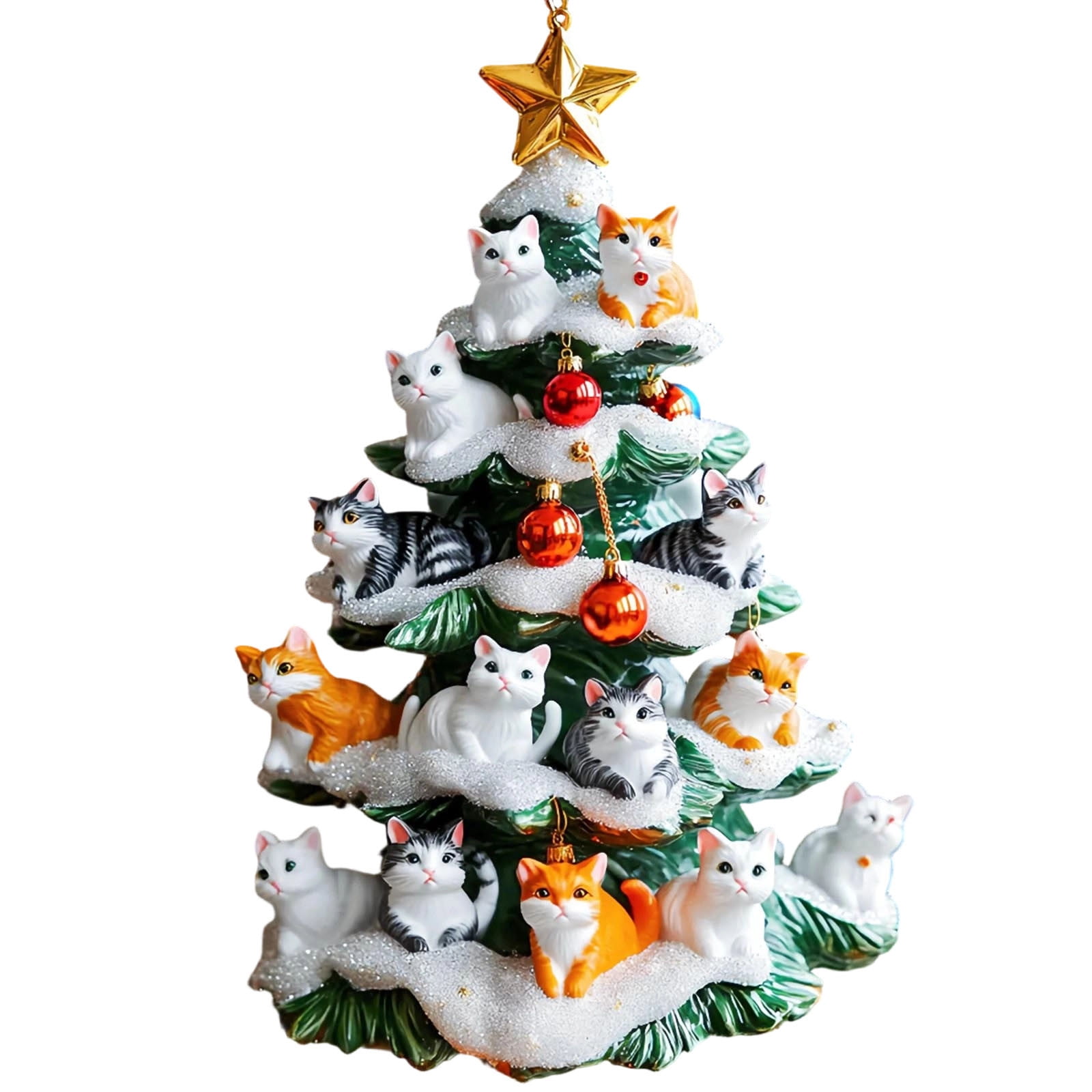 Taicans Adorable Stacked Cats Christmas Tree Ornament,12 Cats Holiday ...