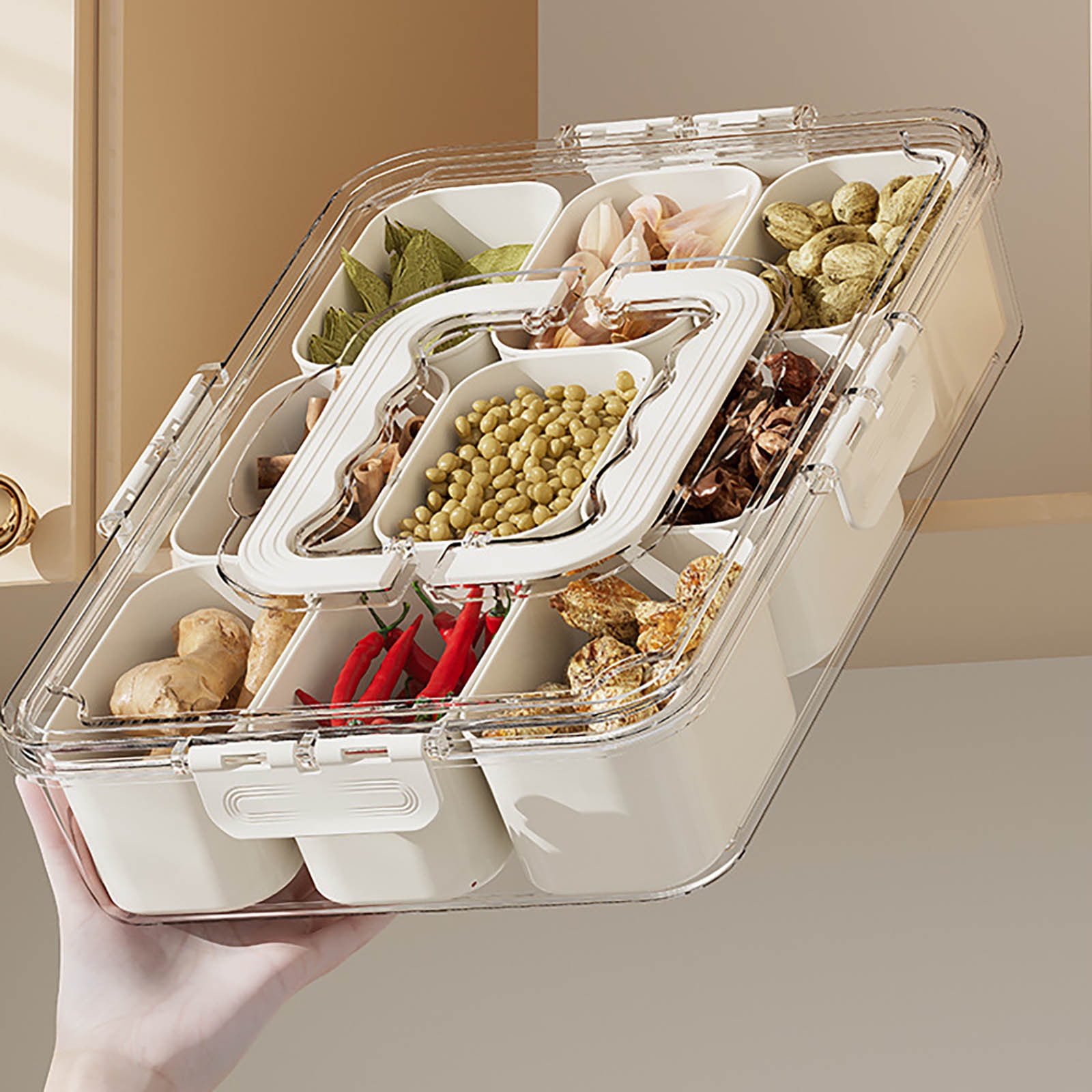 Taicans Divided Serving Tray with Lid and Handle,Snackle Box Charcuterie Container Portable for ...