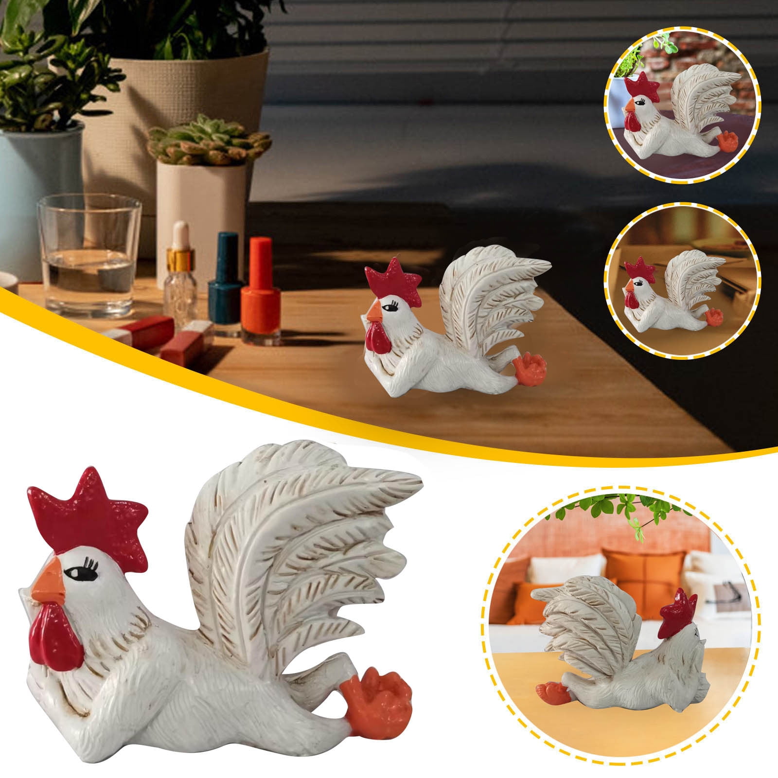Taicans ‌Funny White Rooster Decor with Eyelashes - Resin Winking ...