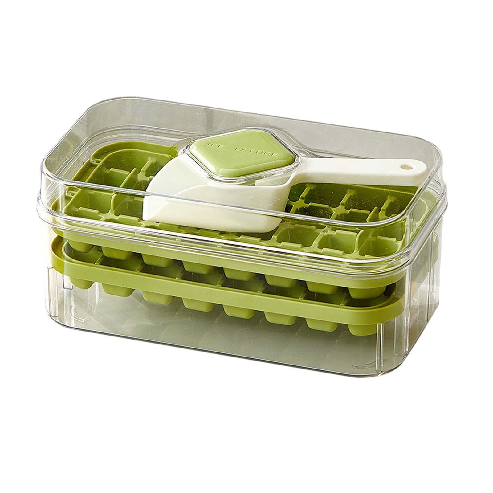 Taicans Ice Tray with Lid and Bin,Ice Bin Scoop Trays,2 Tiers Press ...