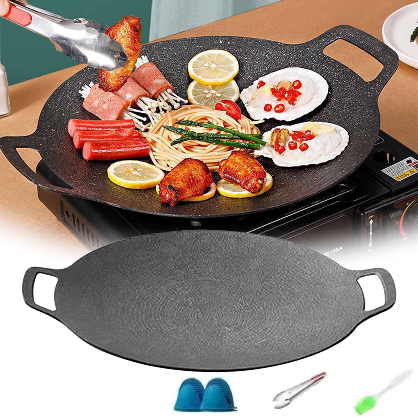 Taicans Korean Grill Pan,12.6 Inch Nonstick Round BBQ Griddle,Cast Iron ...