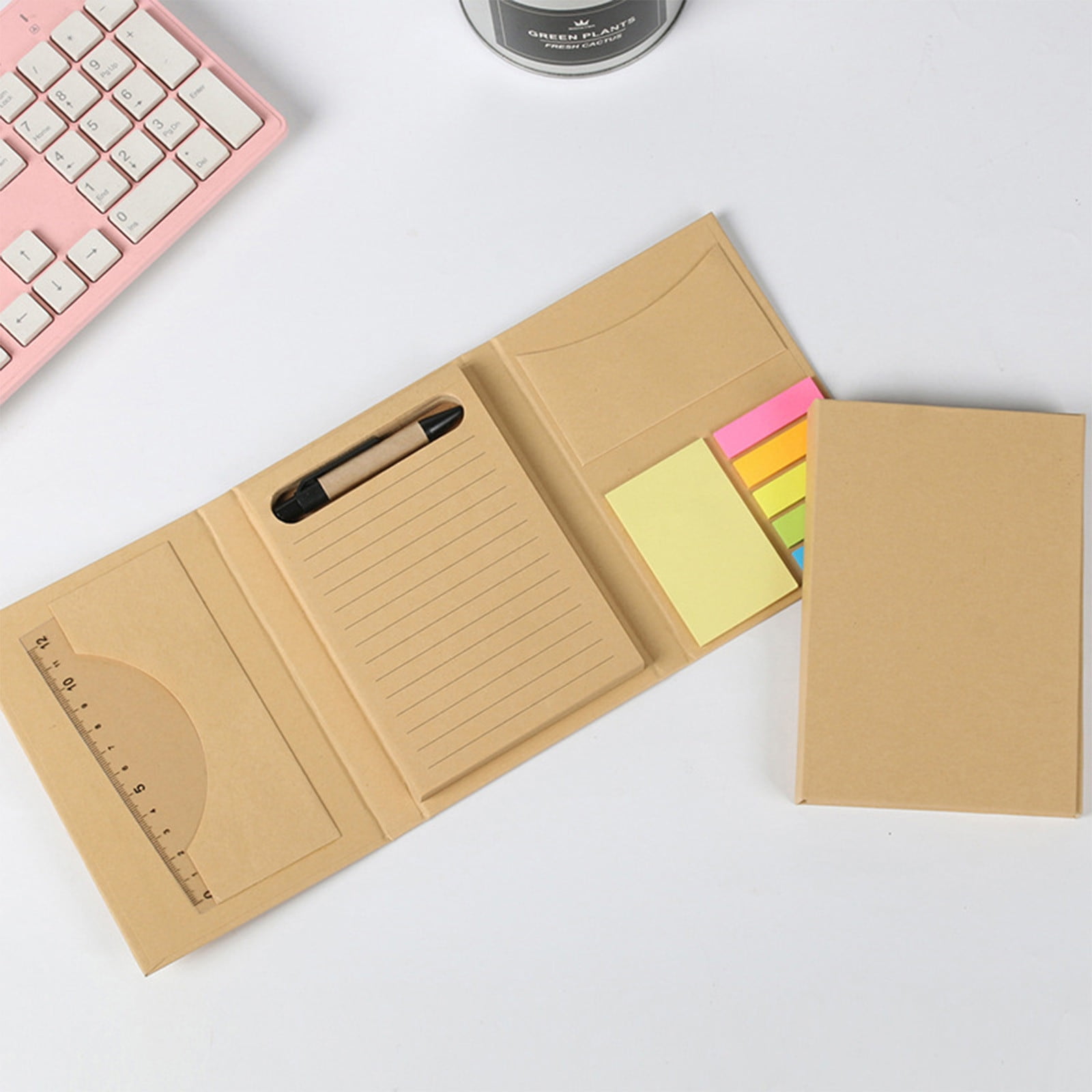 Taicans Kraft Notebook & Sticky Notes Set - 6.1x4.13in with Ruler,Pen ...