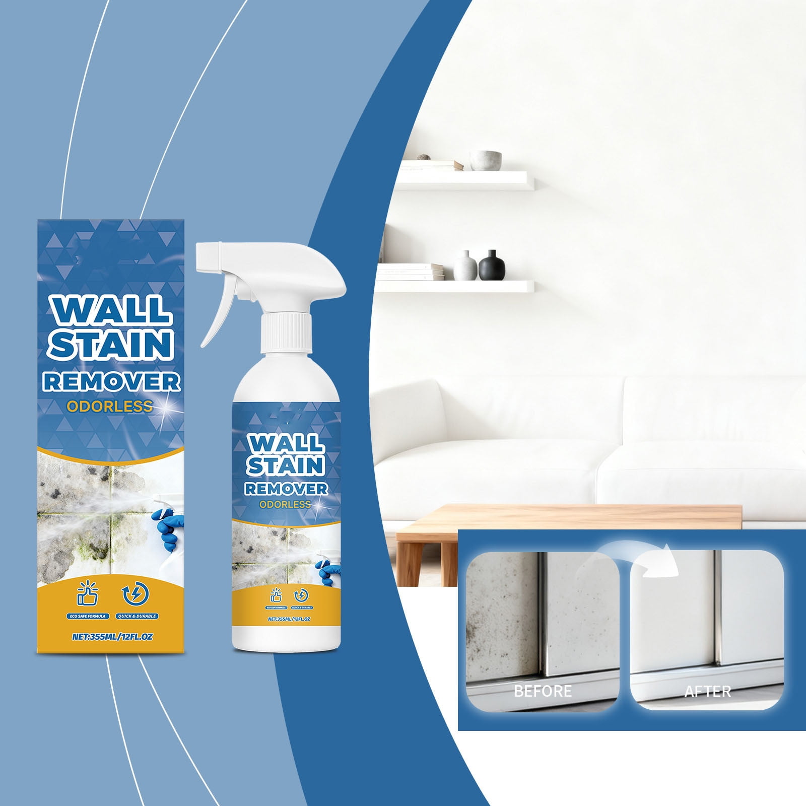 Taicans Odorless White Wall Cleaner Spray - Powerful Stain Remover ...