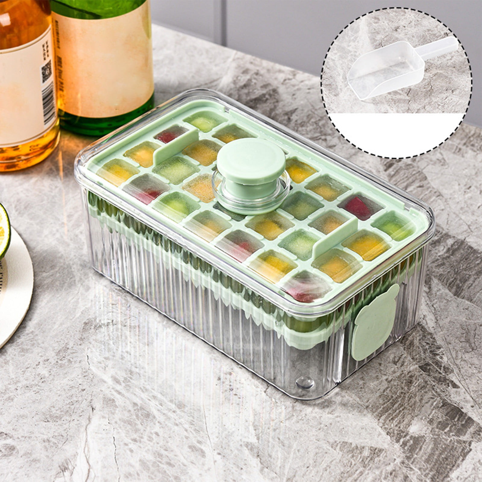 Taicans One Button Release Ice Trays,Ice Tray with Lid and Bin for ...