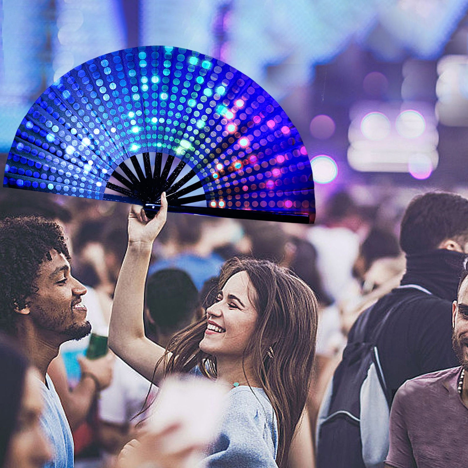 Taicans Rainbow Holographic Rave Hand Fan,Large Folding Pride Festival ...