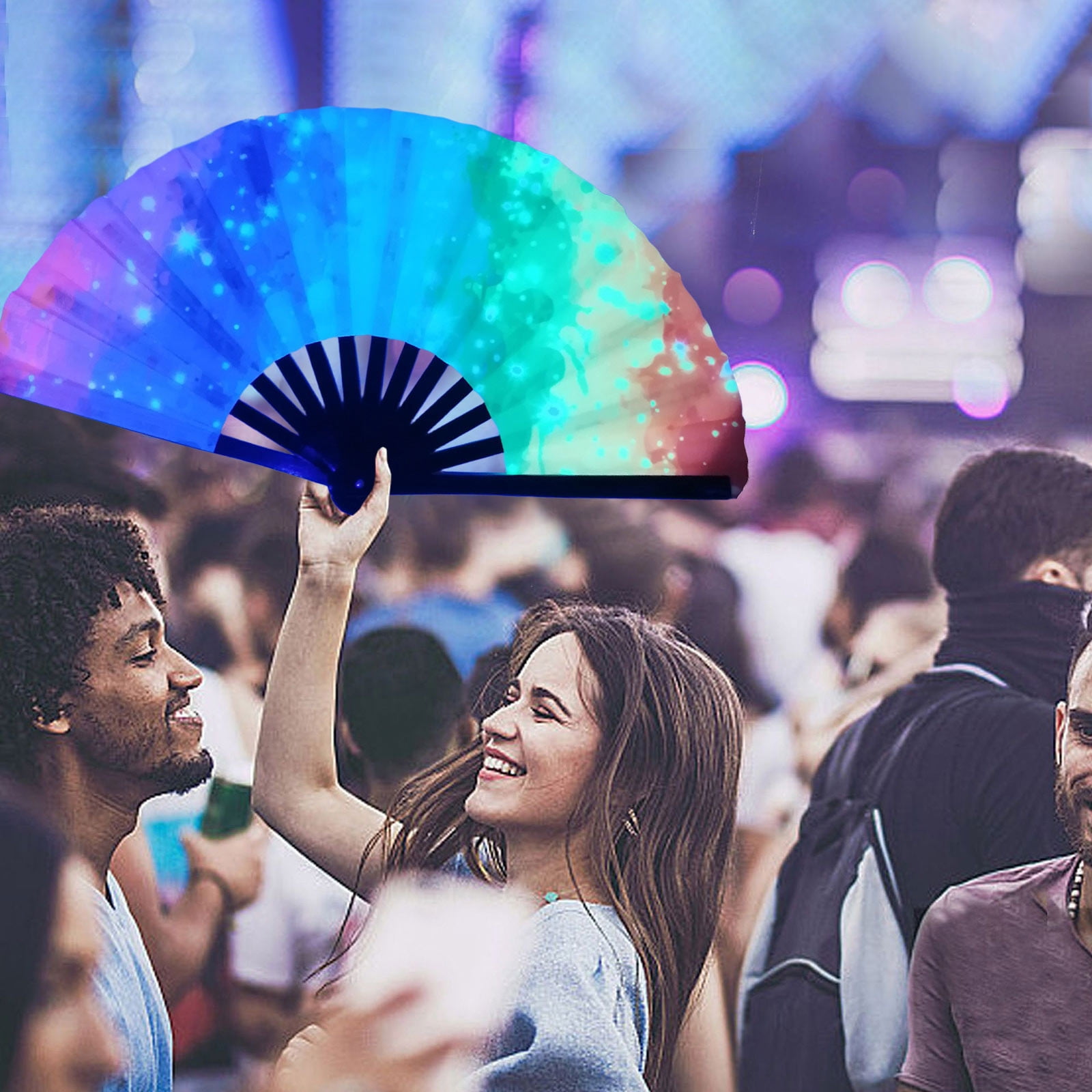 Taicans Rainbow Holographic Rave Hand Fan,Large Folding Pride Festival ...