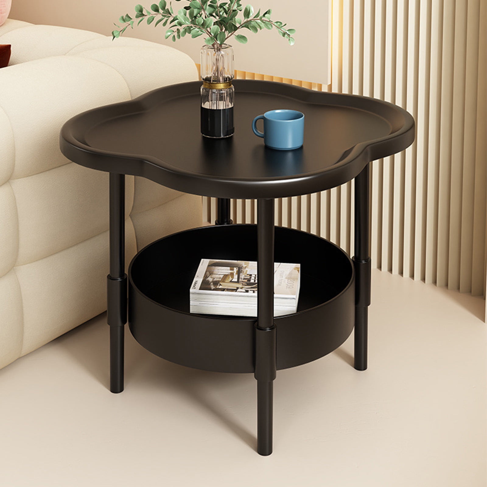 Taicans Side Table,Small Round End Table with Lower Shelf,2-Tier ...