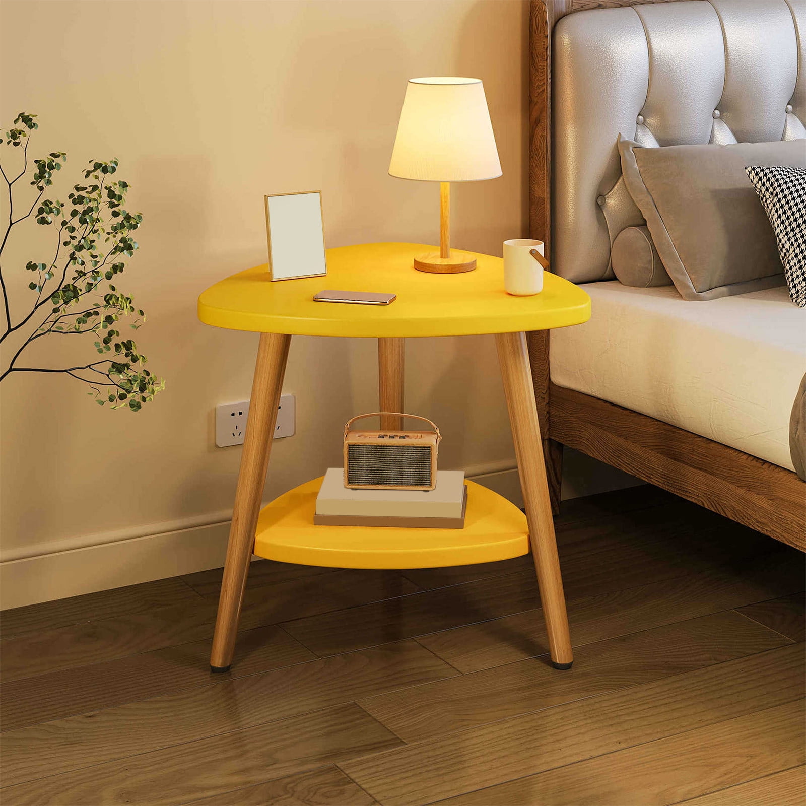 Taicans Side Table,Small Triangle End Table with Lower Shelf,2-Tier ...