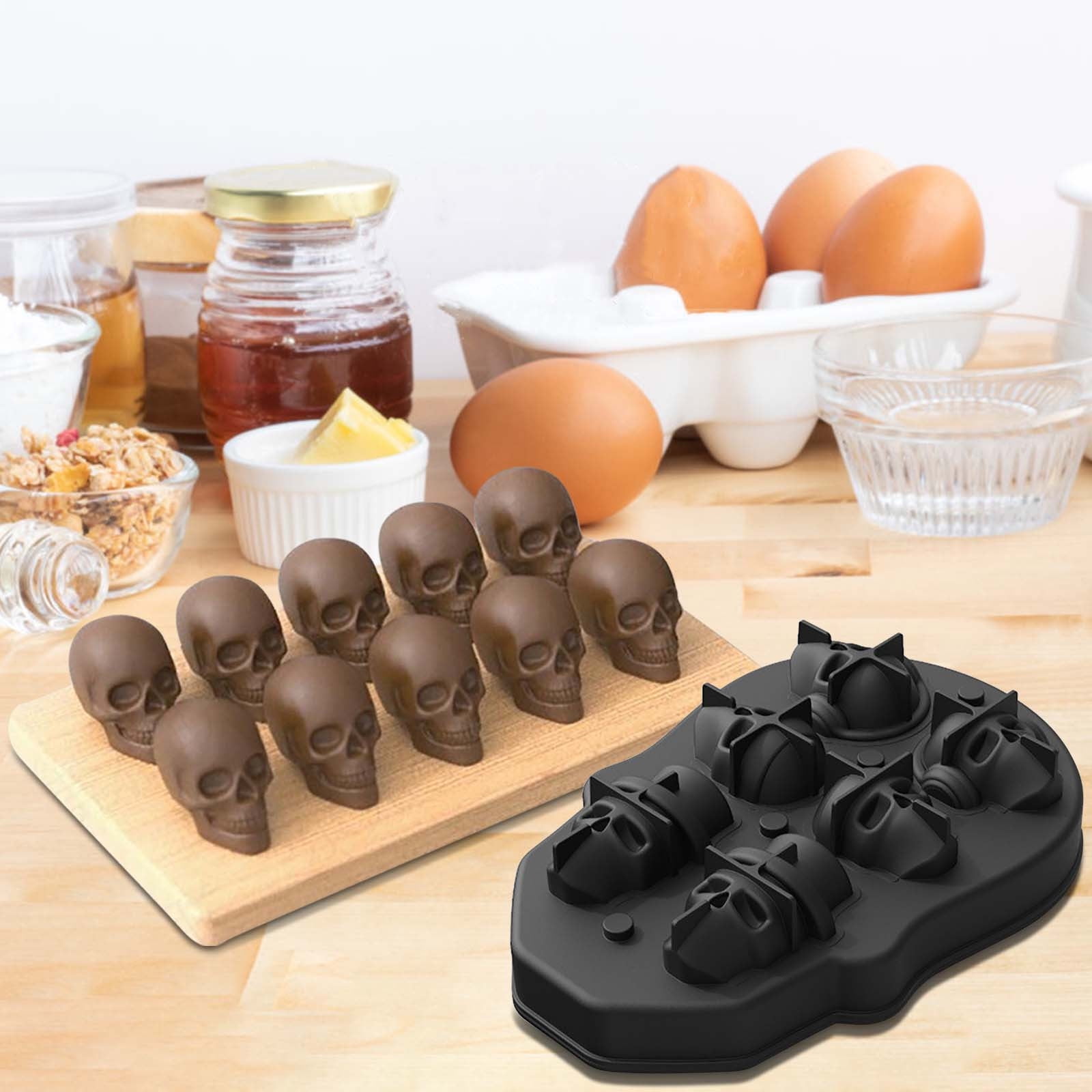 Taicans Skull Ice Mold 3D,Ice Trays,Silicone Ice Mold Maker with Lid,10 ...