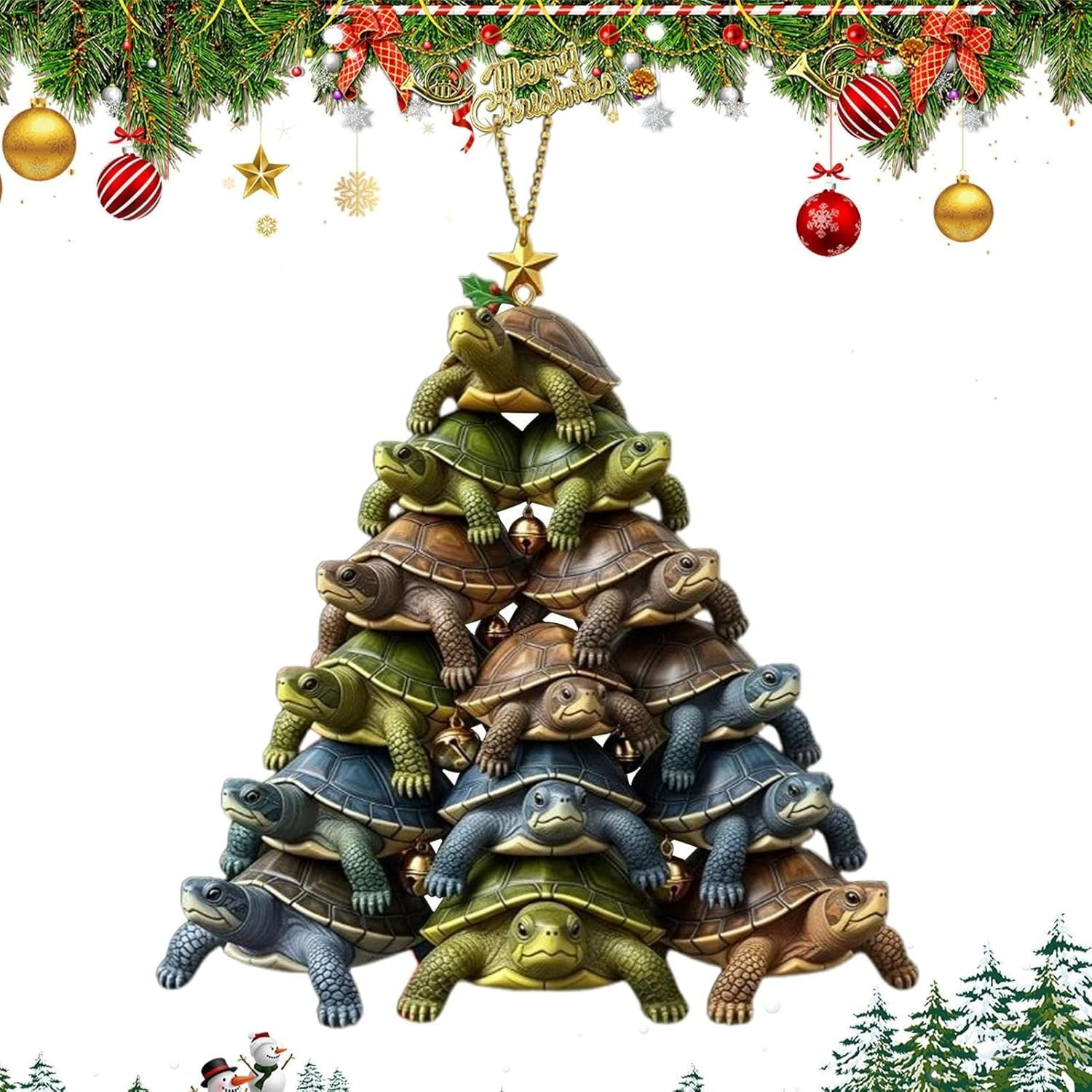 Taicans Turtle Stacked Acrylic Christmas Ornaments (3.93in) with Star ...