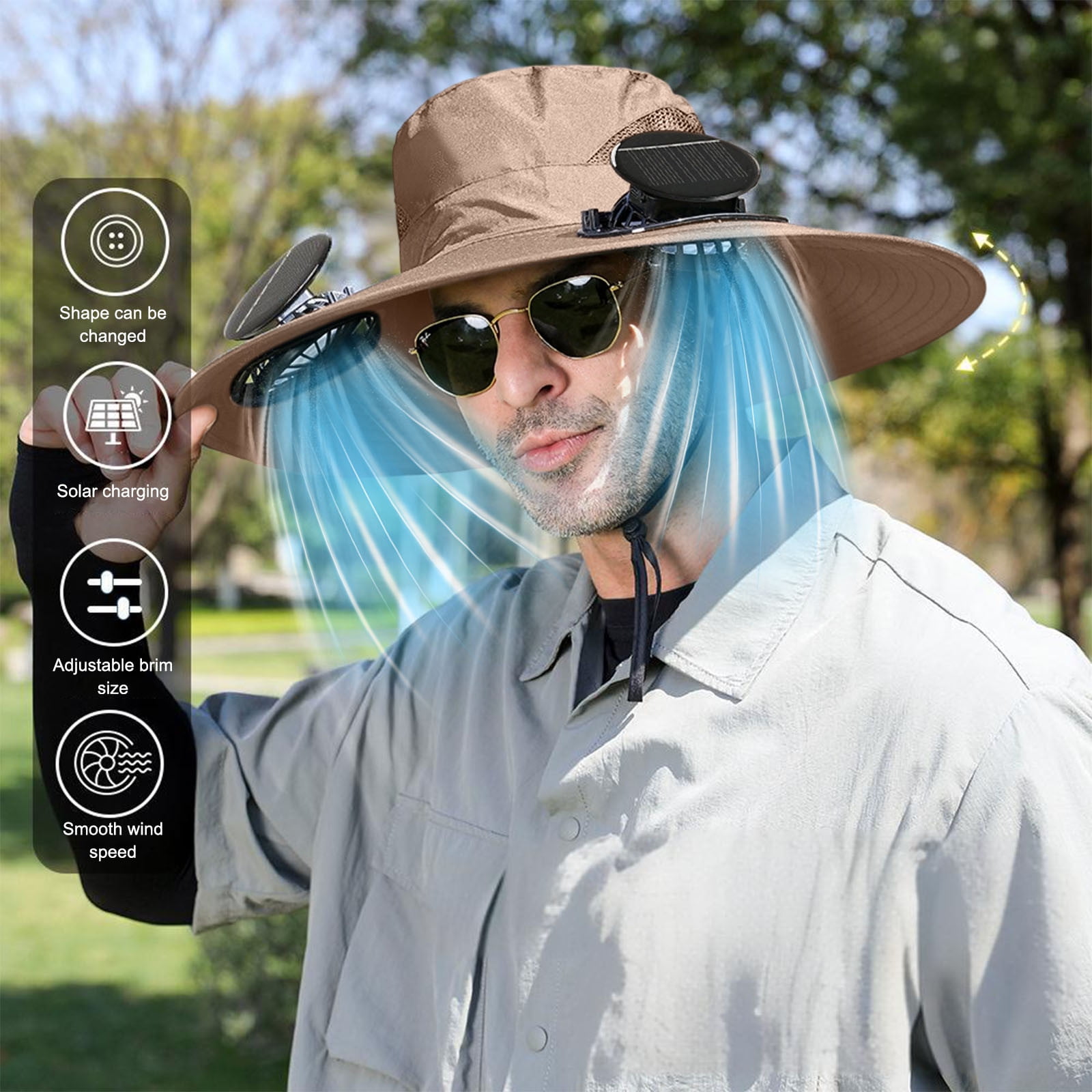 Taicans Wide Brim Solar Fan Hat,Solar USB Charging Fisherman Hat with ...