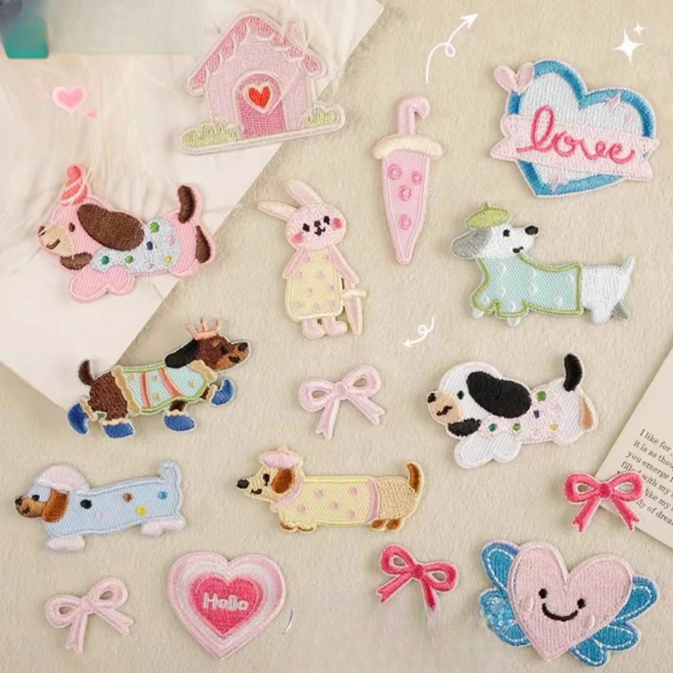 Taifuinsge 14pcs Self-Adhesive Fabric Patches - Pink Cartoon Patterns ...