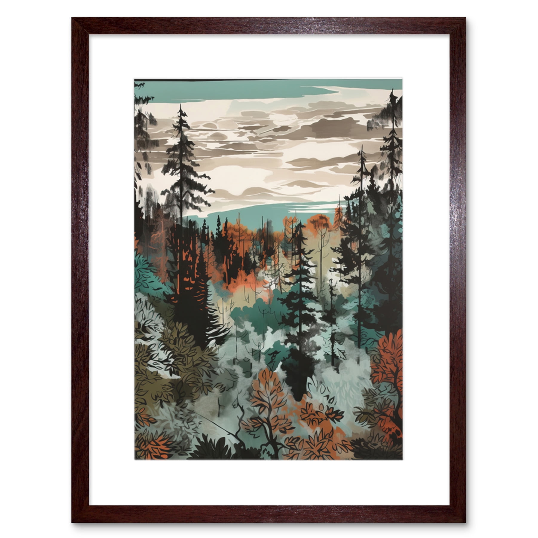 Taiga Boreal Autumnal Colours Forest Landscape Artwork Framed Wall Art ...