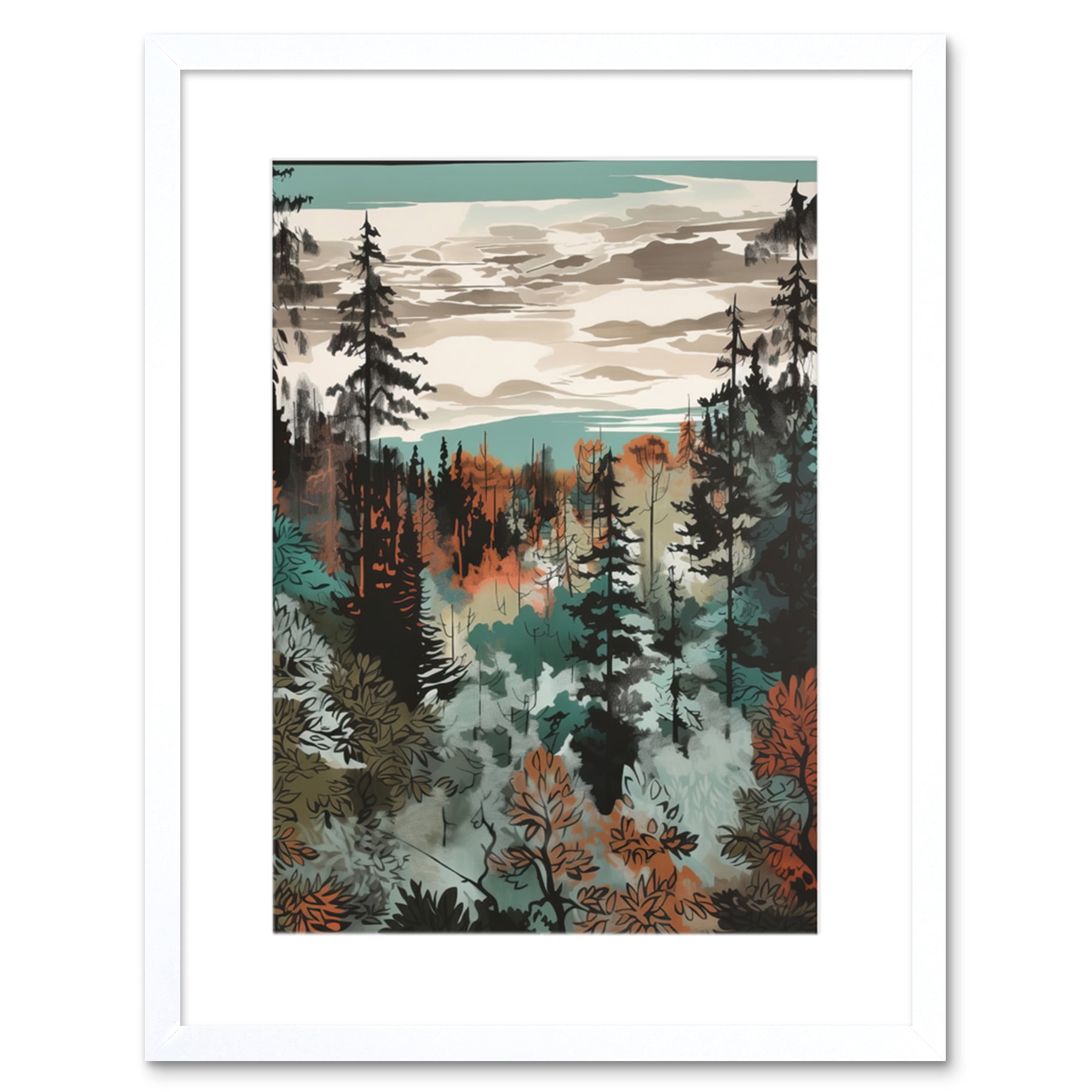 Taiga Boreal Autumnal Colours Forest Landscape Artwork Framed Wall Art ...