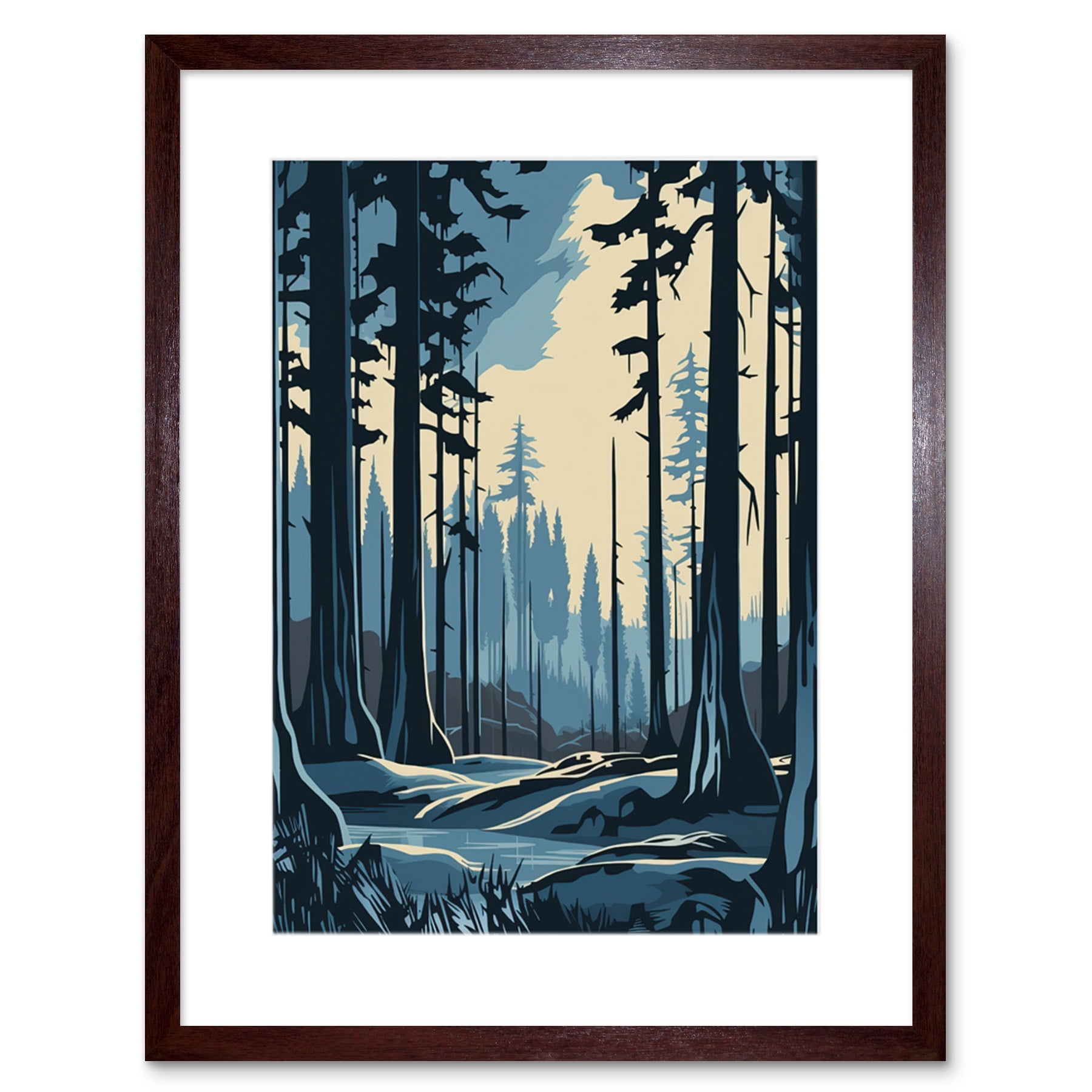 Taiga Boreal Forest Winter Landscape Illustration Artwork Framed Wall ...