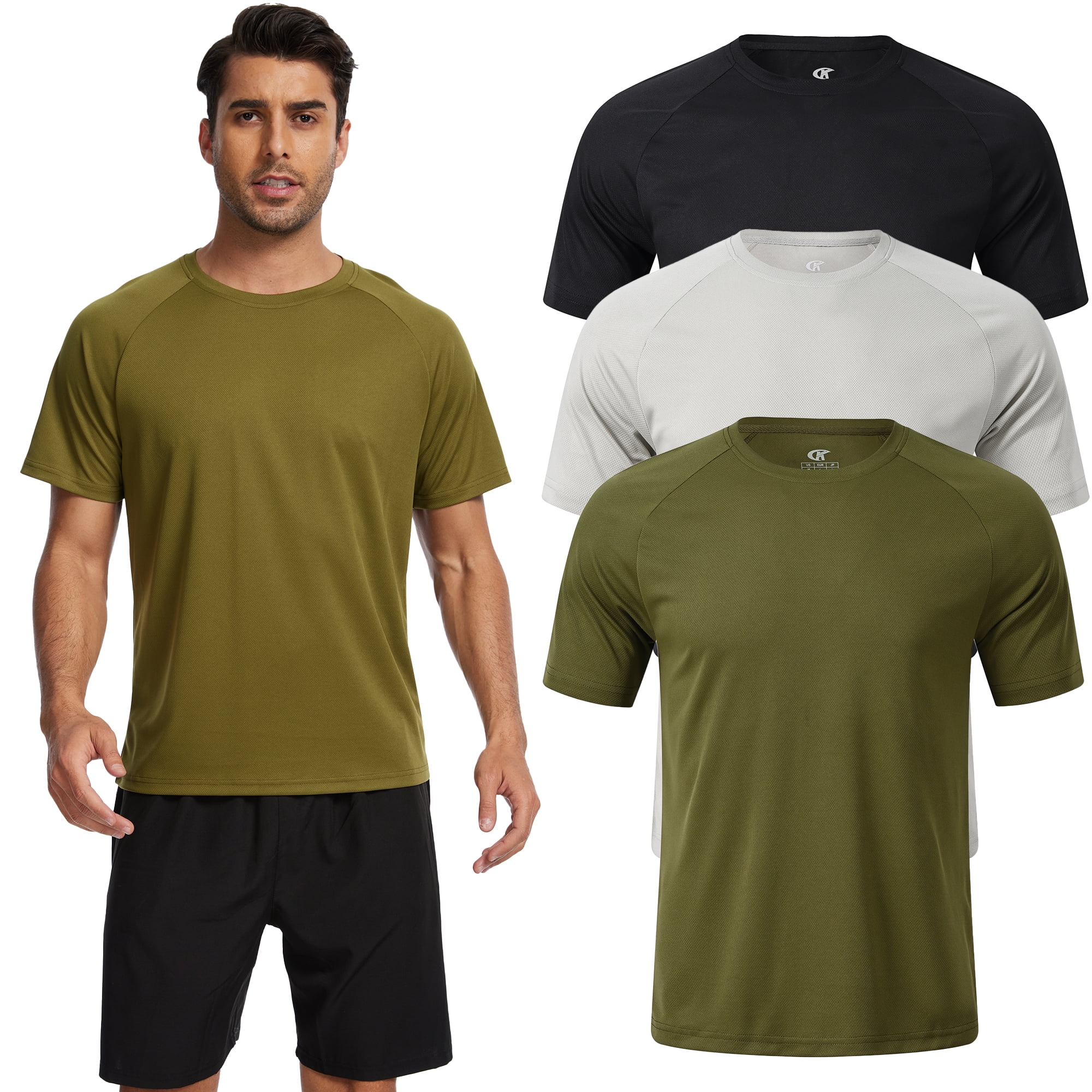 Taigaofy Mens Dry Fit Mesh Athletic Shirts 3 Pack Black Gray Green L ...