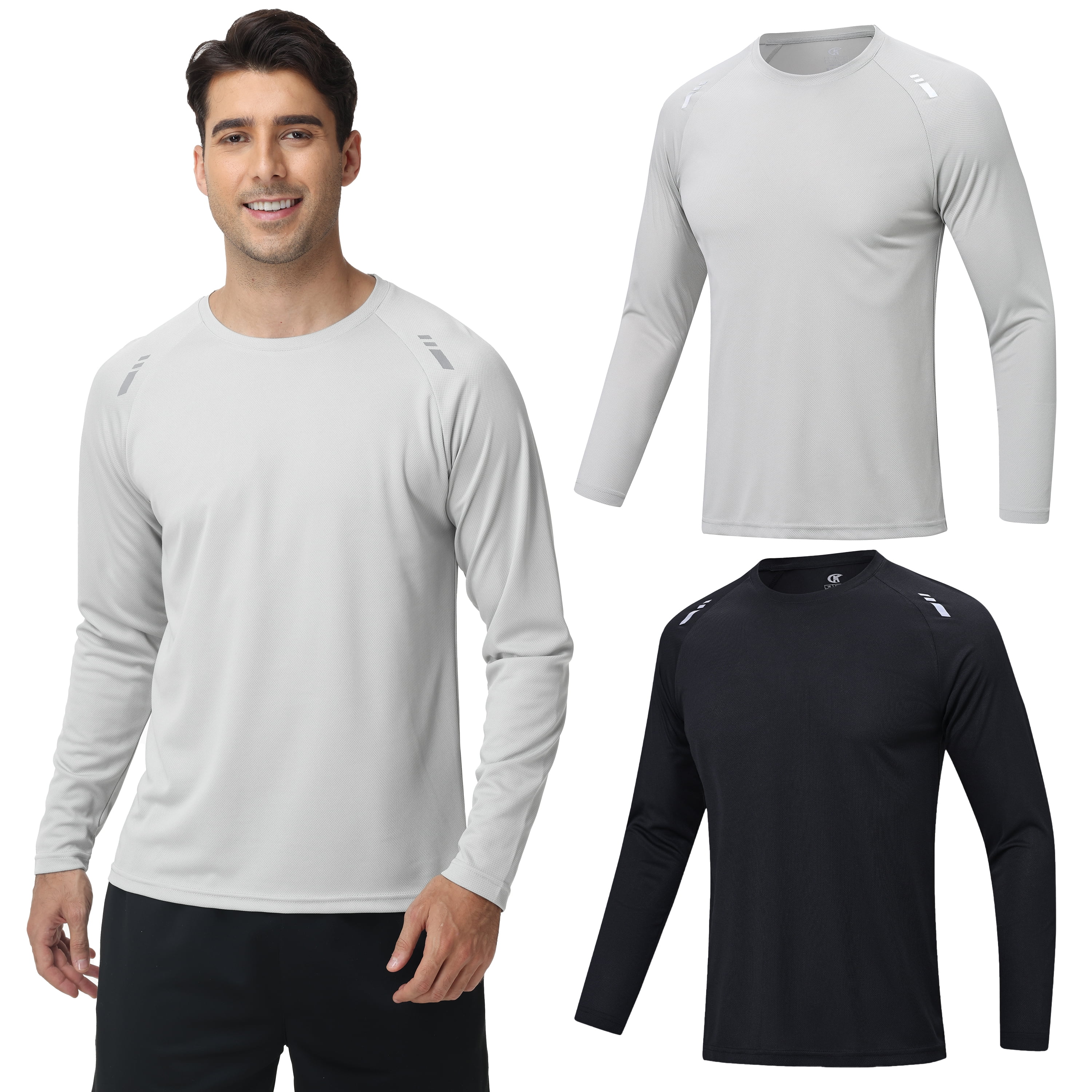 Taigaofy Men Workout Shirt Long Sleeve UPF 50+ Rash Guard 2 Pack Quick ...