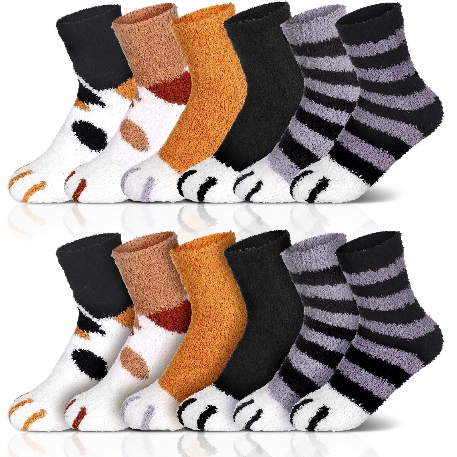 Taihexin 12-Pair Women's Fuzzy Socks, Cat Claw Cartoon Soft Plush ...