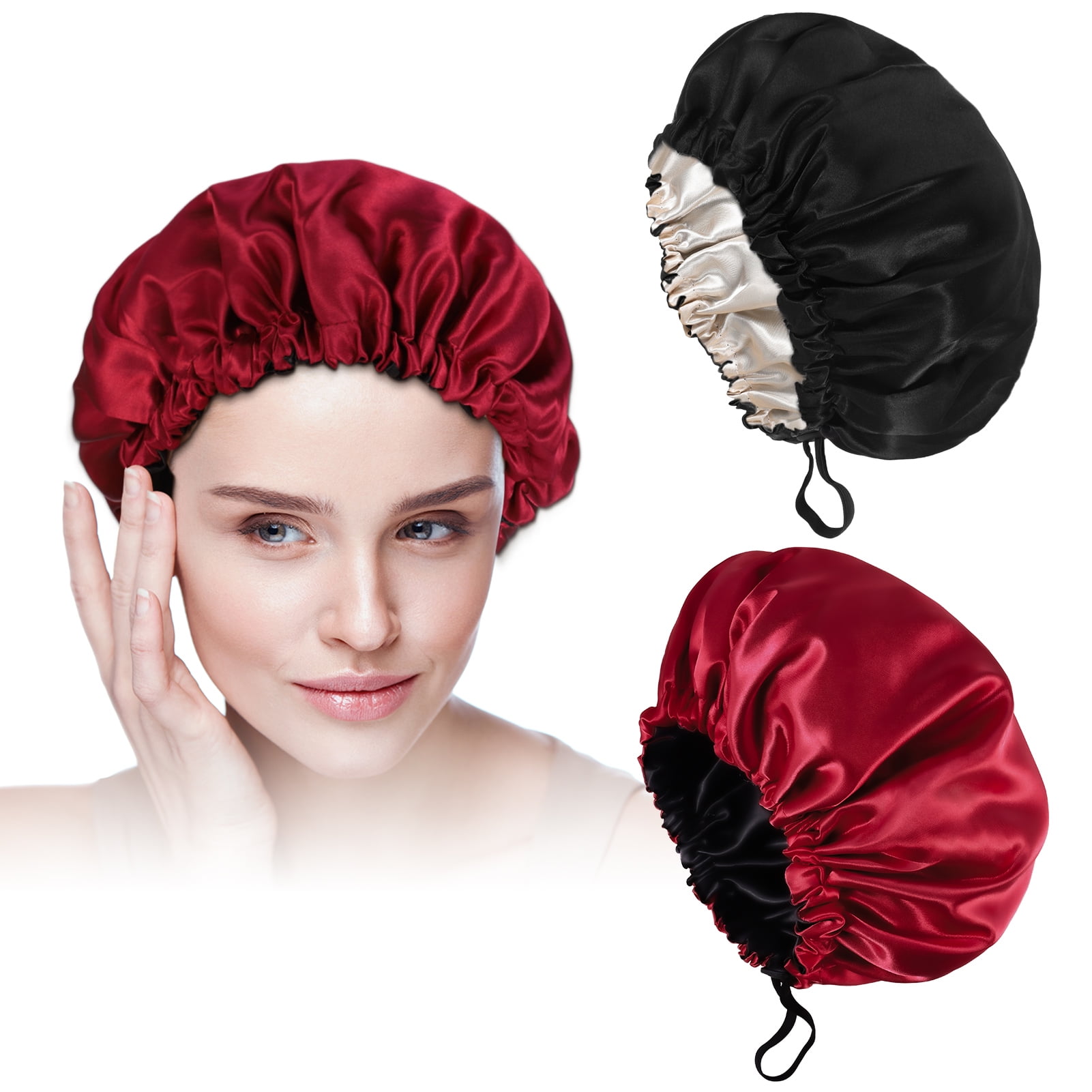 Taihexin 2 Pcs Silk Hair Bonnet, Silk Hair Wrap for Sleeping ...