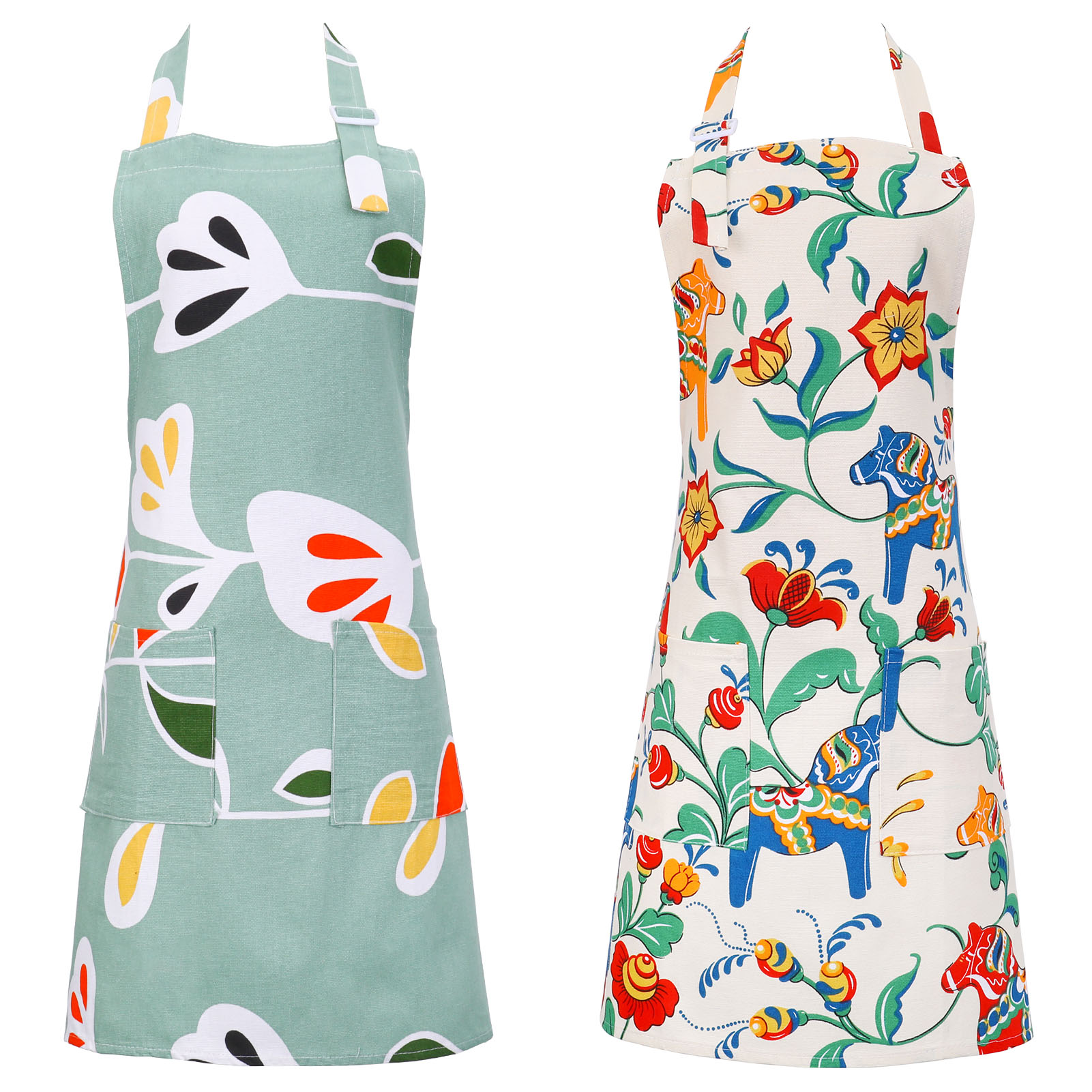 (Price/2 PCS) Opromo Colorful Cotton Canvas Kids Aprons with Pocket ...