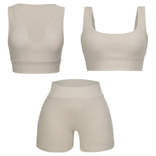 ONLYSHE Workout Outfits for Women 2 Piece Seamless Ribbed High Waist Leggings with Sports Bra ...