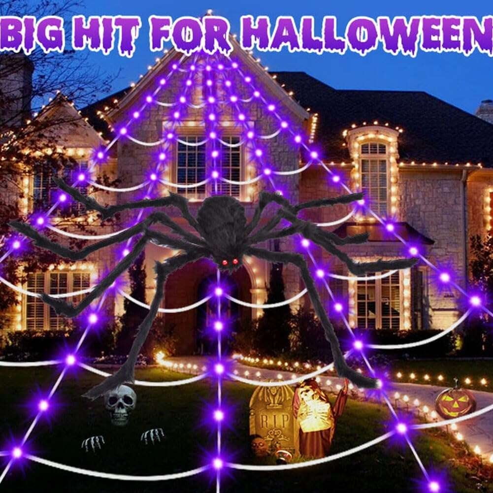 Taihol Halloween Giant Spider Web Lights Decorations Outdoor, 16.4ft ...