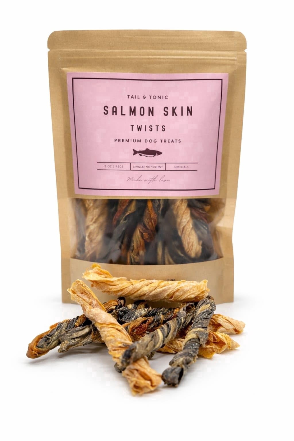 Tail & Tonic Salmon Skin Air-Dried Chewy Fish Skins Dental Chews Twist ...