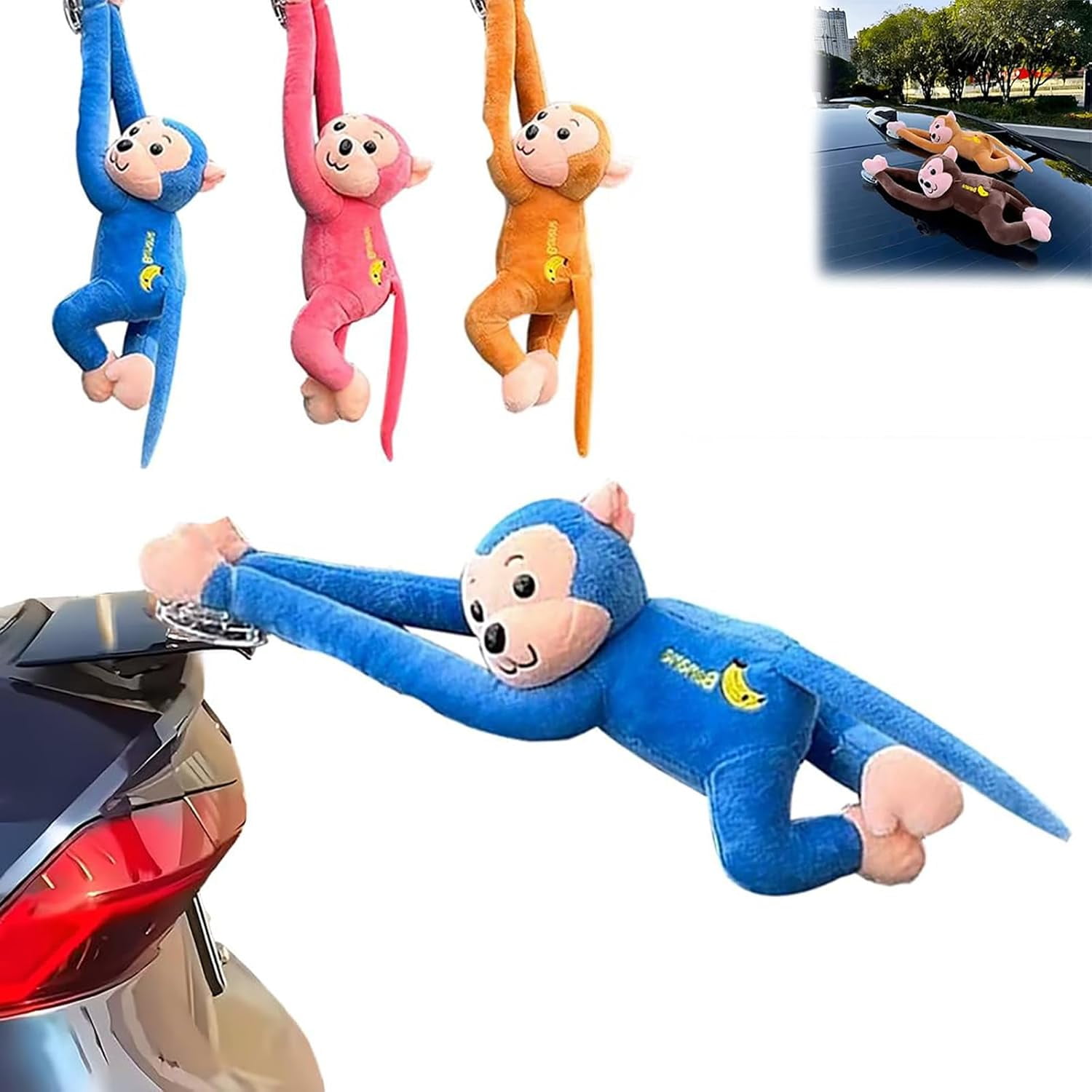 Tail-Wind Monkey Squad Car Decoration, 2025 New Cute Hanging Plush with ...
