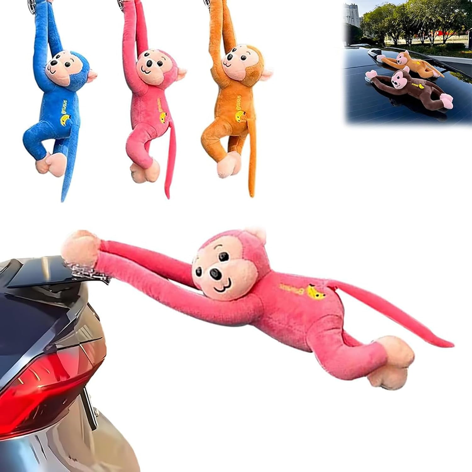 Tail-Wind Monkey Squad Car Decoration, 2025 New Cute Hanging Plush with ...