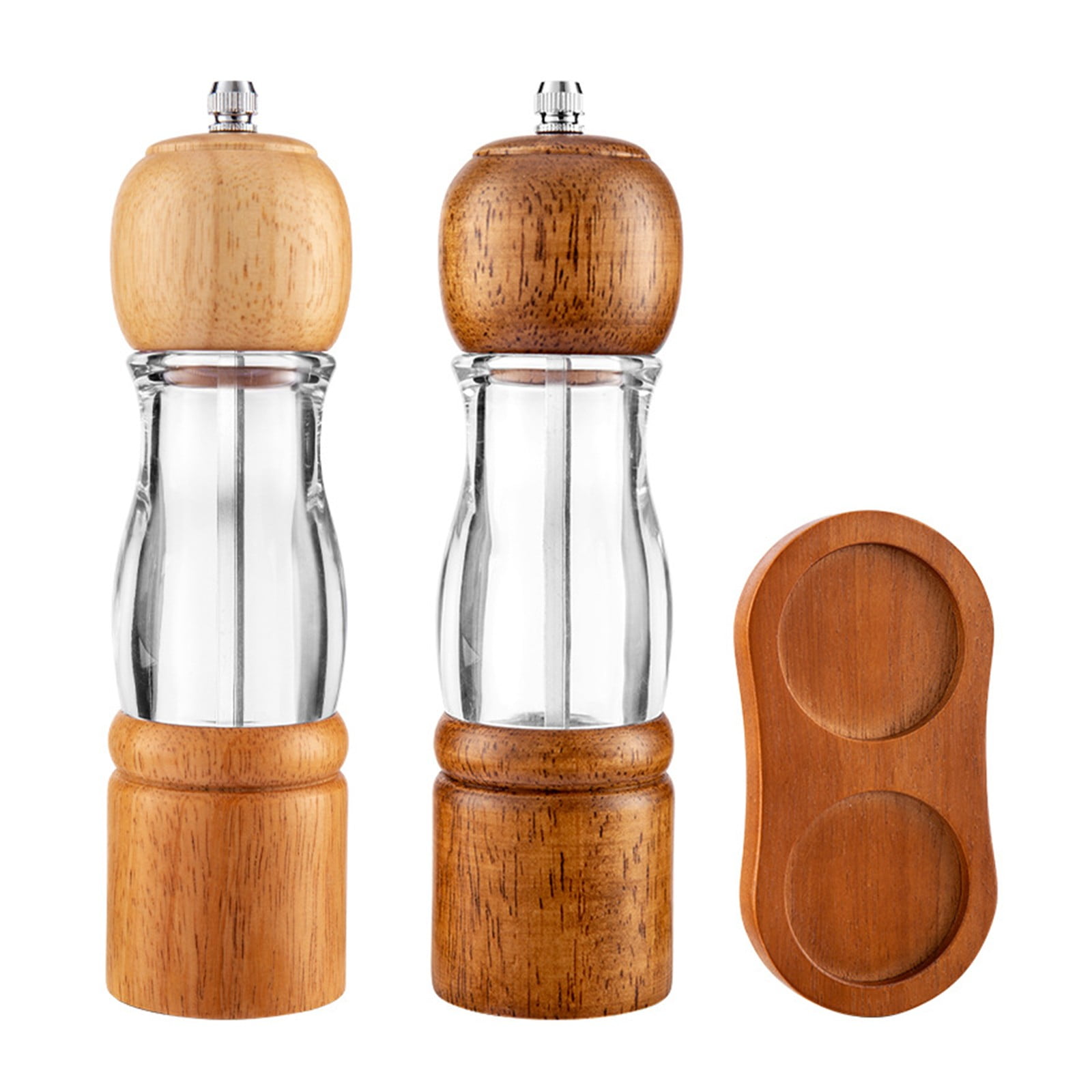 Tailai Salt and Pepper Grinder Set Wood Adjustable Coarseness Manual Spice Mill Clear Window ...