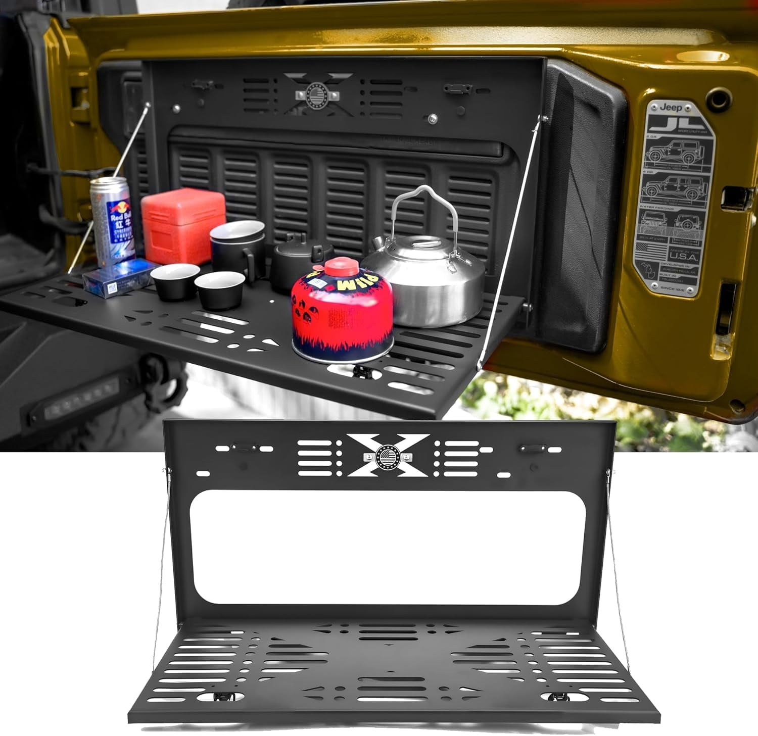 Tailgate Table Stainless Steel Black Rear Foldable Shelf for Wrangler ...