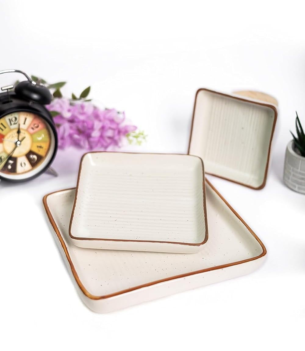 Tailos Ceramic Platters Set of 3 Square Platters White Base with Dotted ...