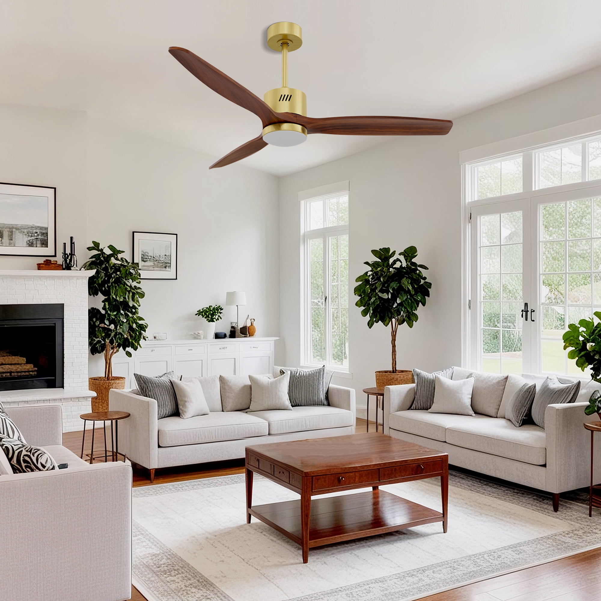 Taimei Glio 52 in. Gold Walnut Downrod Standard Ceiling Fan with ...