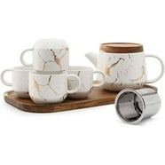 Black Faux Marble With Gold Veins Ceramic Tea Pot And Cups With Tray ...