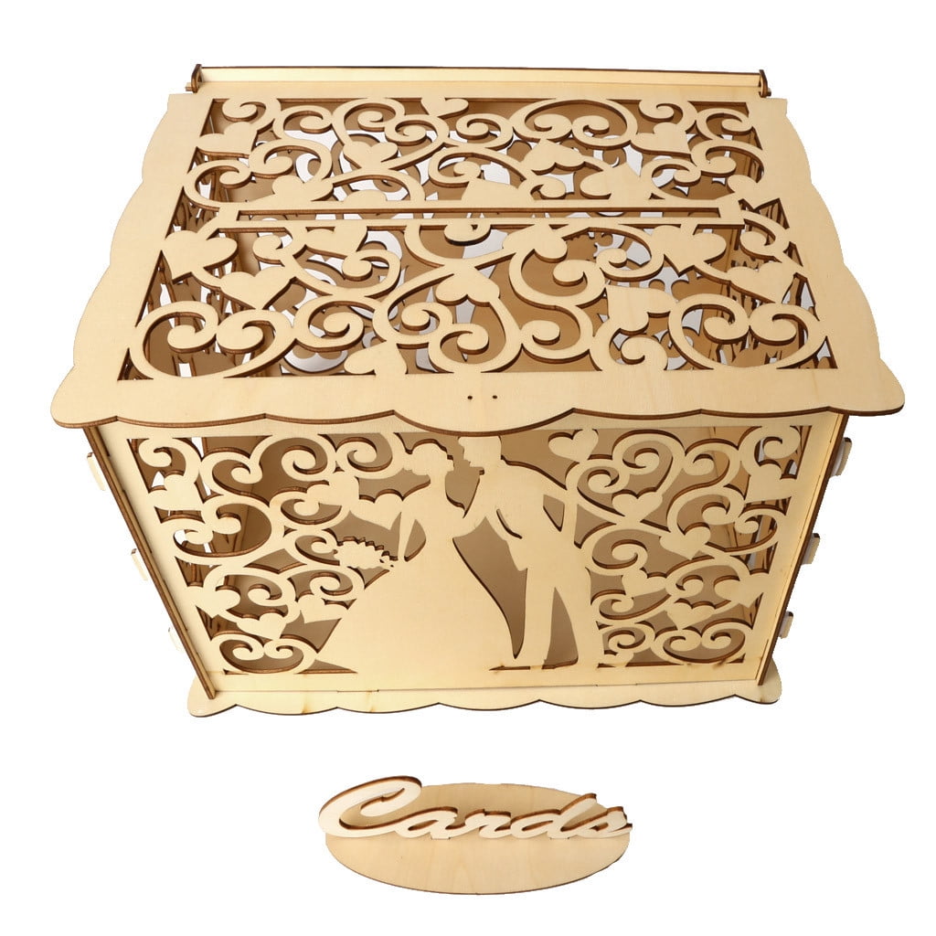 Tainini Wedding Card Box with Lock Rustic Wood Wedding Gift Money Box ...
