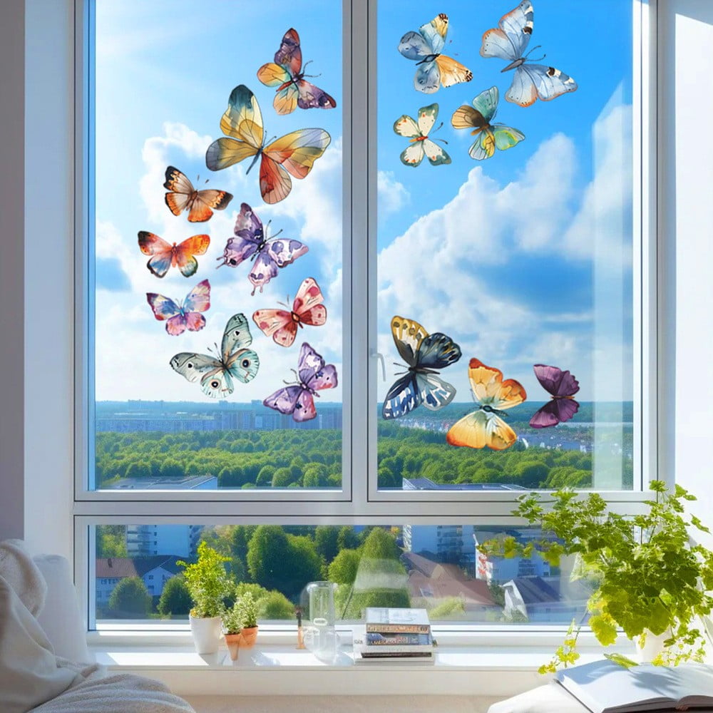Tainini Colorful Butterfly Window Decals ,Double-Sided Anti-Collision ...