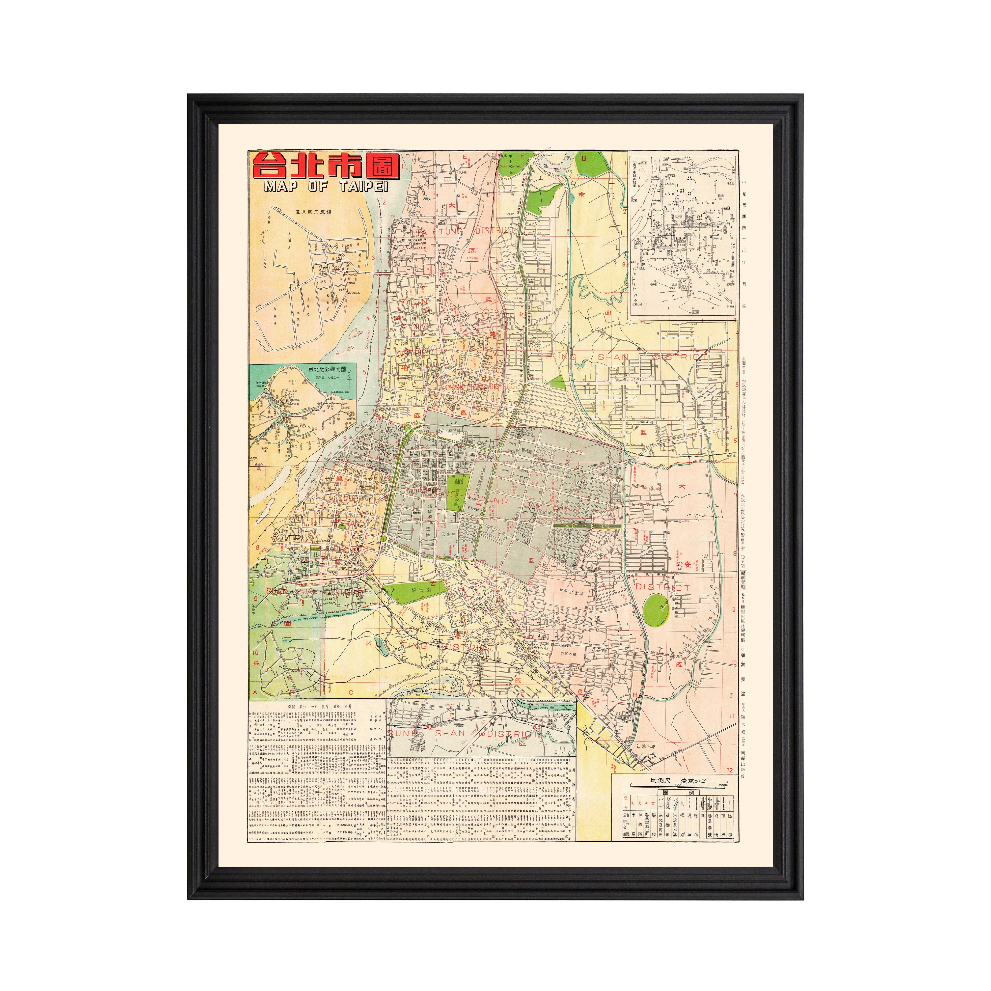 Taipei Art, 1957 Vintage Map of Taipei Taiwan History Wall Decor Gift ...