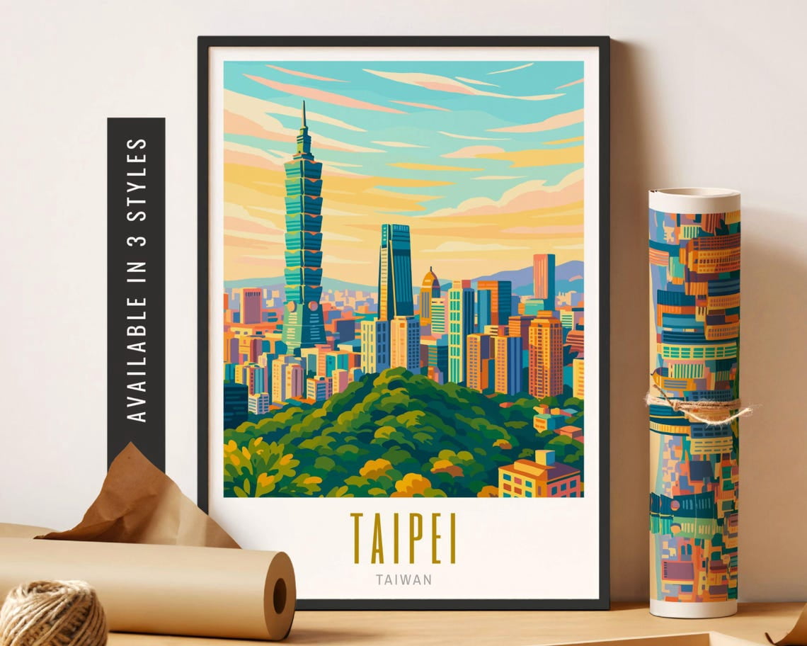 Taipei Taiwan Art Poster Colorful City Wall Art Modern Asian Decor ...
