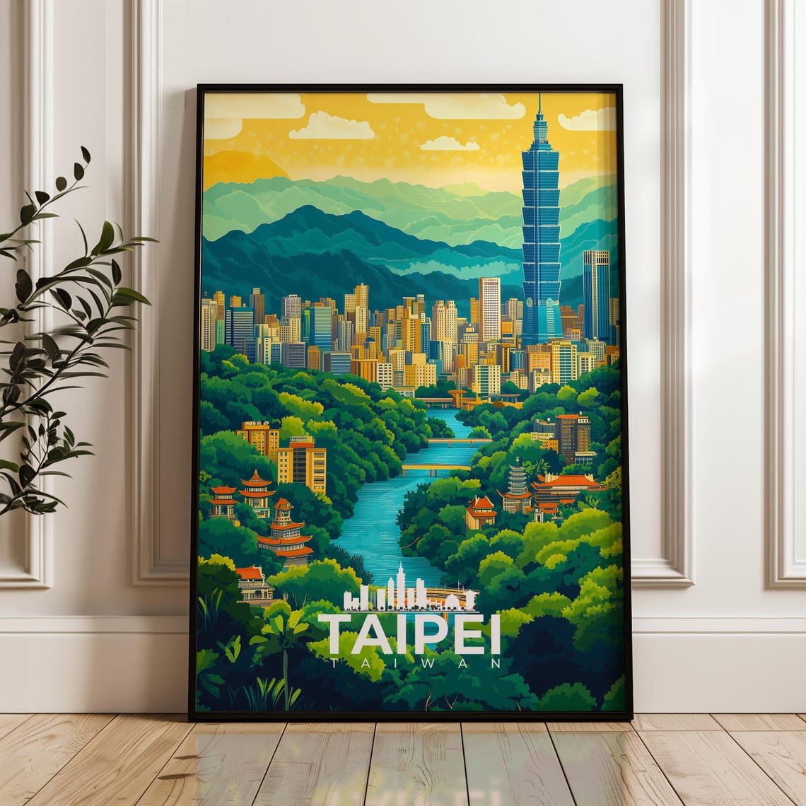Taipei Travel Print - Taiwan Wall Art Poster, Cityscape Illustration ...