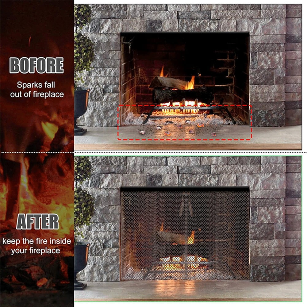 Taituoti 2Pack Fireplace Mesh Screen Curtain,Spark Guard Chain For ...