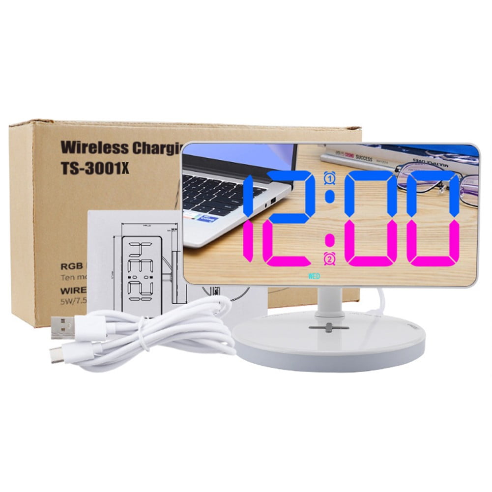 Taituoti Colorful Rgb Mirror Alarm Clock With Wireless Charging Desktop ...