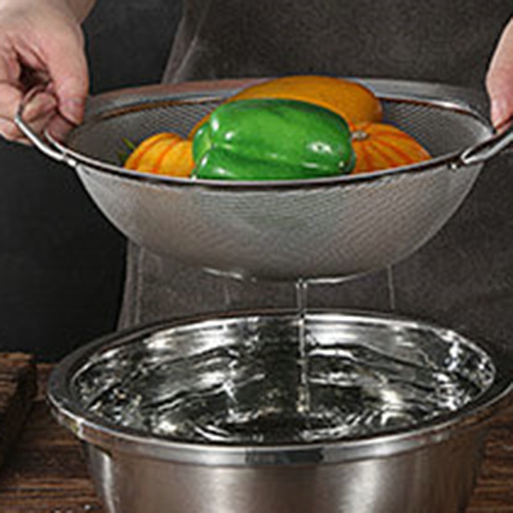 Taituoti Stainless Steel Fine Mesh Strainer Basket Double Handle Flour ...