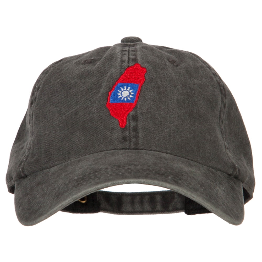 Taiwan Flag Map Embroidered Washed Cotton Twill Cap - Black OSFM ...