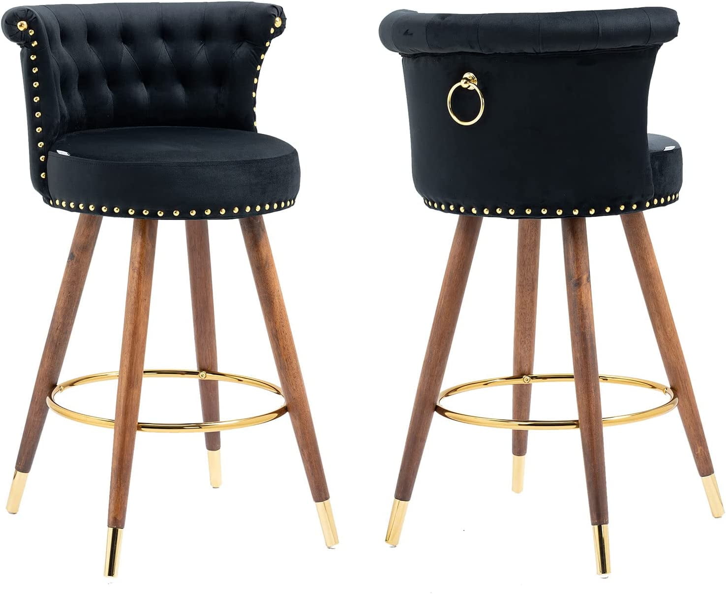 Taiweny 27” Velvet Tufted Bar Stools Set of 2, Counter Height, 360 ...