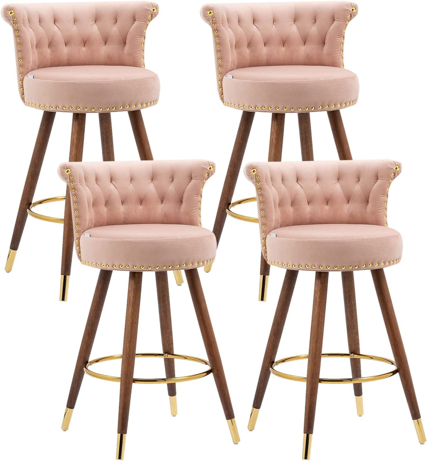 Taiweny Counter Height Bar Stools Set of 4, 27” Velvet Tufted 360 ...