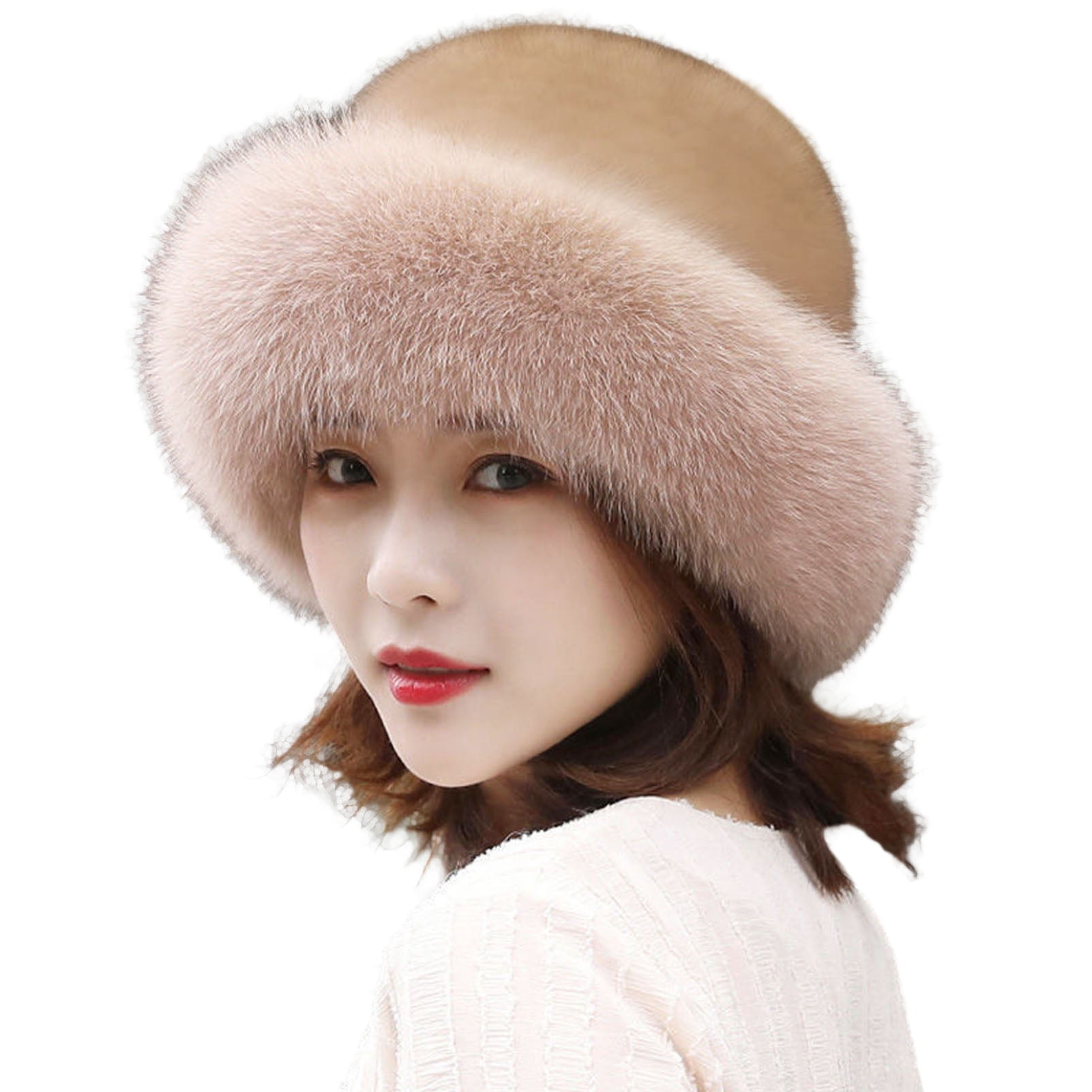 Taize Plush Brim Warm Fisherman Cap Solid Soft Thickened Faux Mink Fur ...