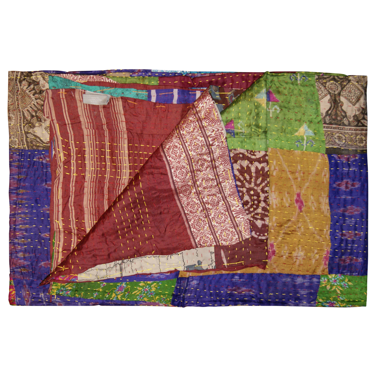 Taj Hotel Kantha Silk Throw 50x70 Vibrant Patchwork Design 100% Cotton ...