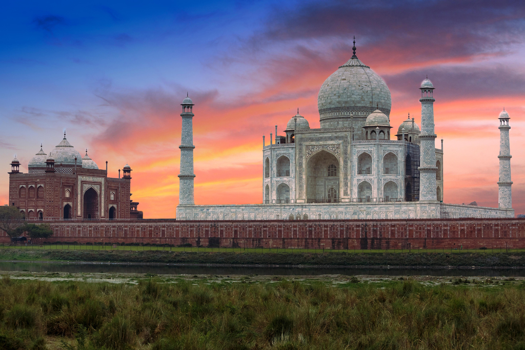 Taj Mahal At Sunset Ivory White Marble Mausoleum Tomb Monument Agra ...