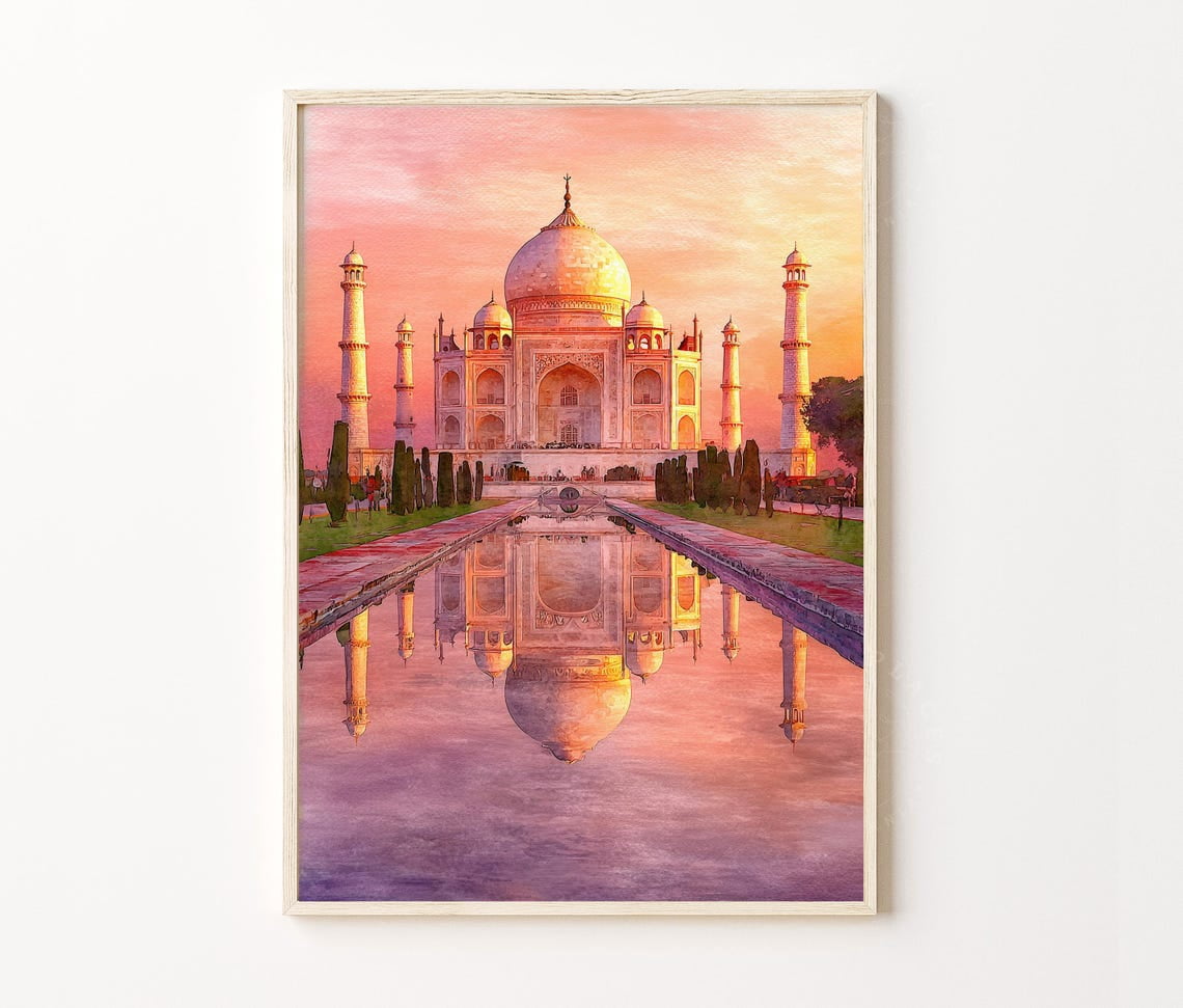 Taj Mahal India Architecture Sunset Agra Wall Art, Unframed Canvas ...